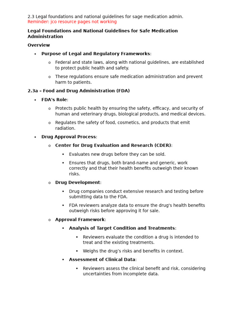 2.3 Legal Foundations and National Guidelines For Safe Medication Admin | PDF | Food And Drug ...