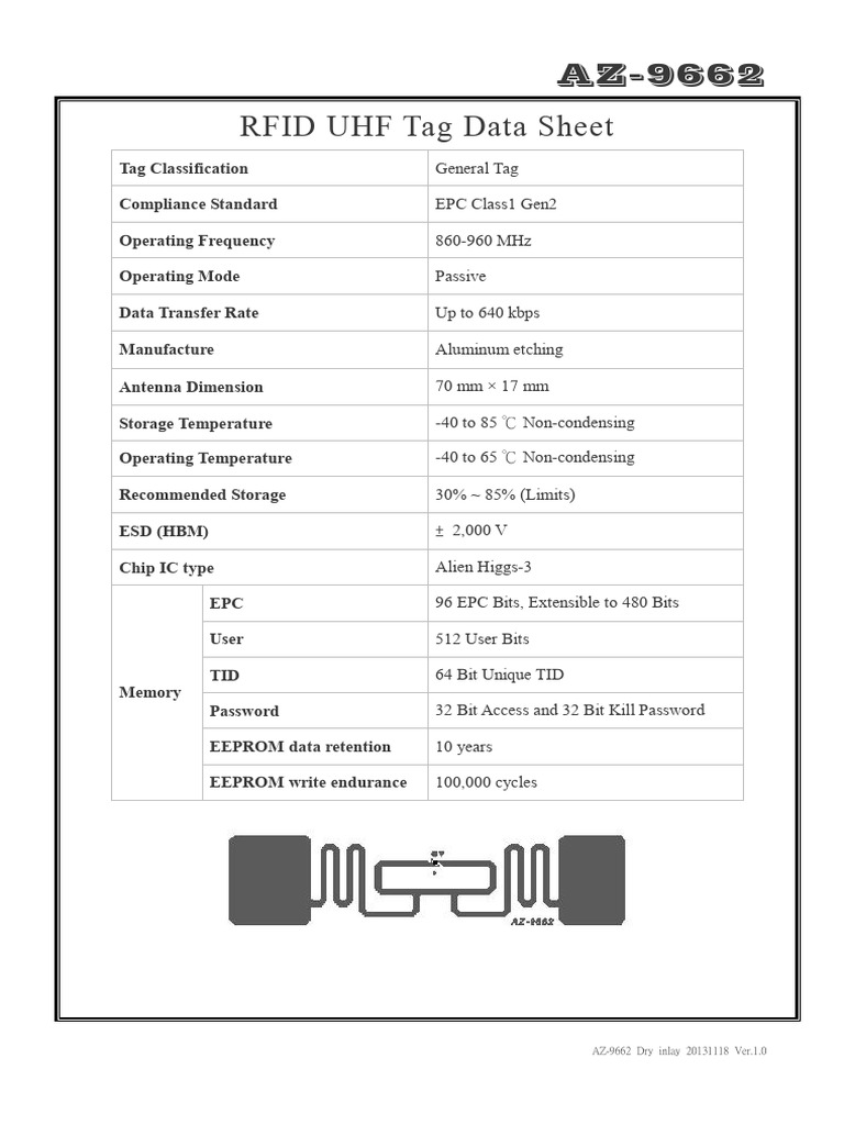 AZ-9662 Dry Inlay Datasheet v1.0 | PDF | Computers