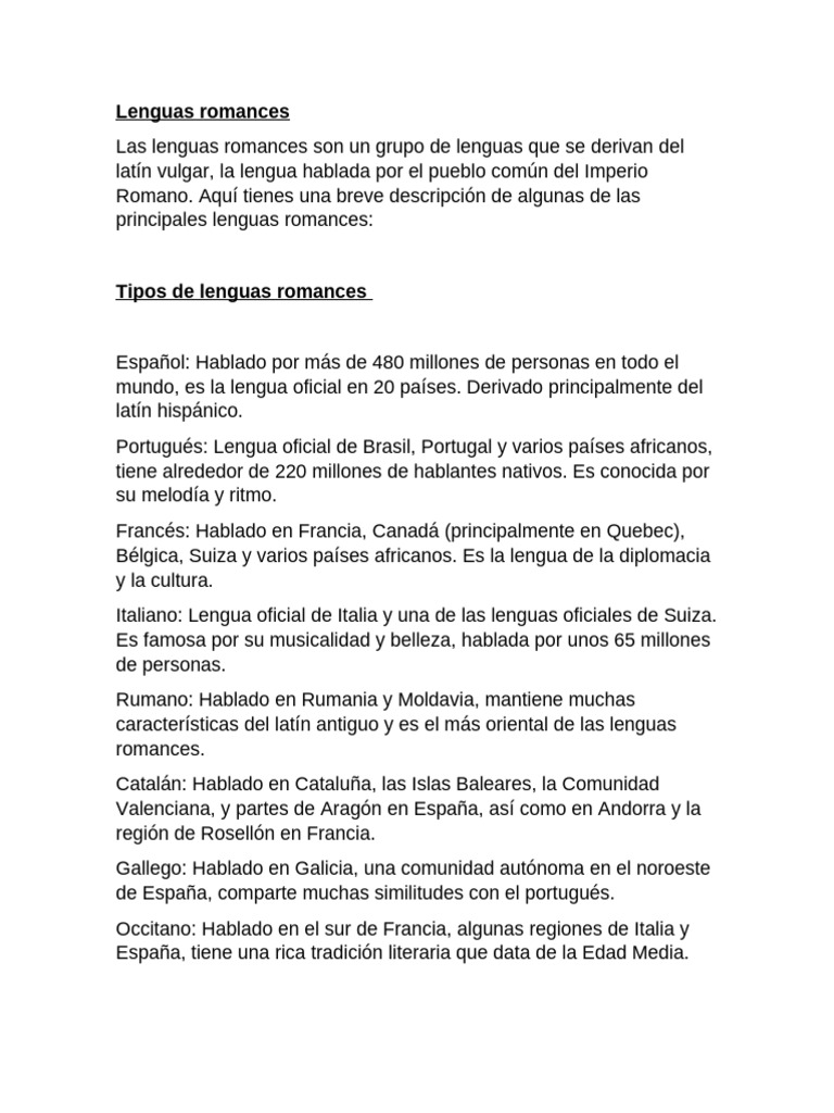 Lenguas Romances | PDF | latín | Lengua española