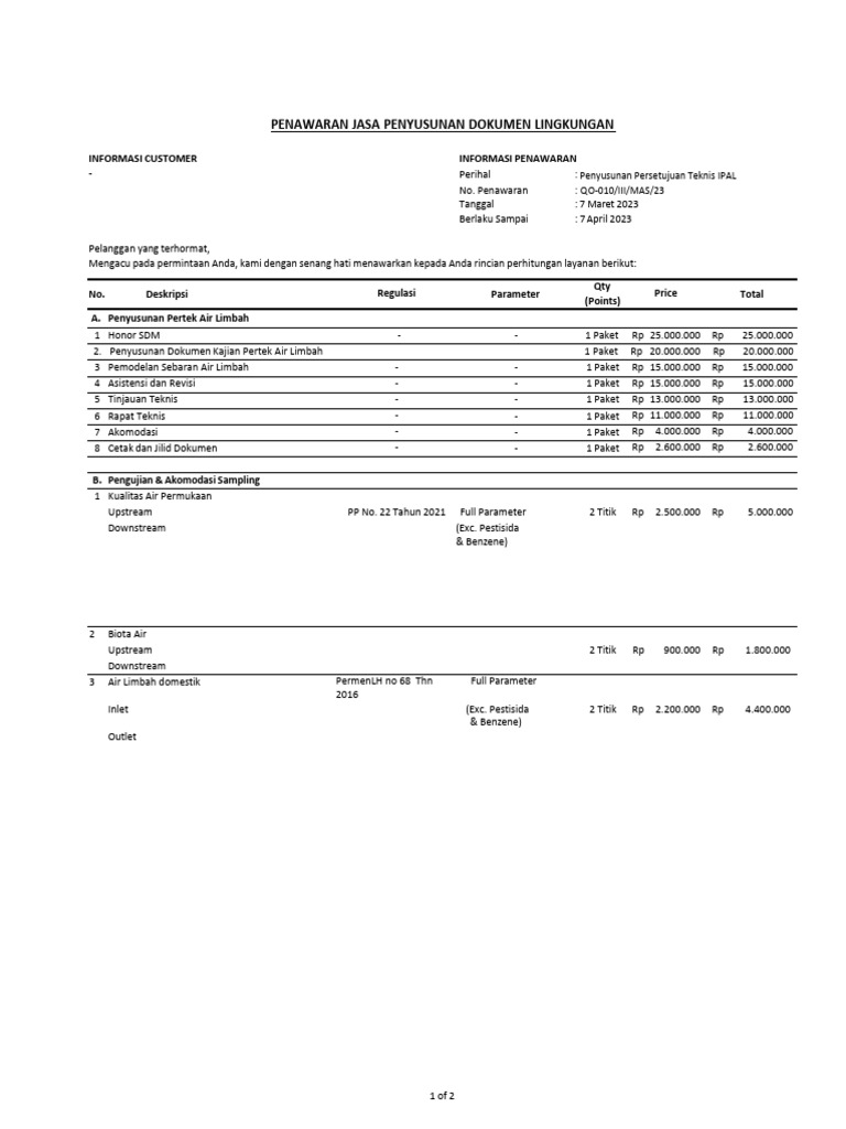 009 - Penawaran Pertek Ipal Domestic | PDF