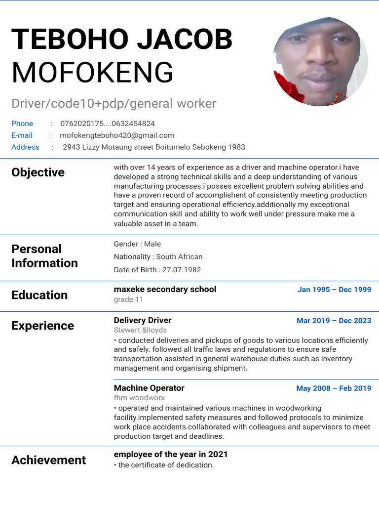 Teboho Jacob Resume 170 | PDF | Career & Growth