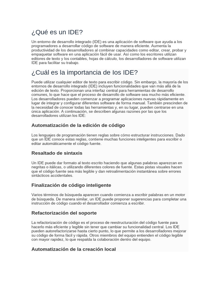 Qué Es Un IDE | PDF | Entorno de desarrollo integrado | Computación en ...
