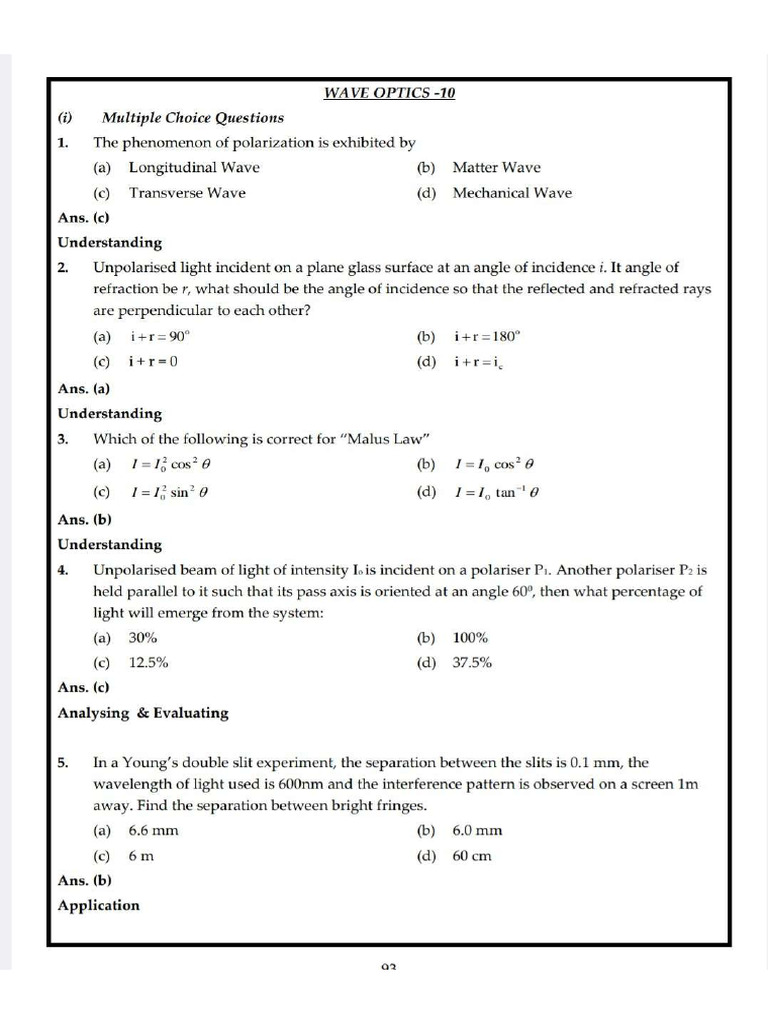 Wave Optics Mcqs - 241016 - 154221 | PDF