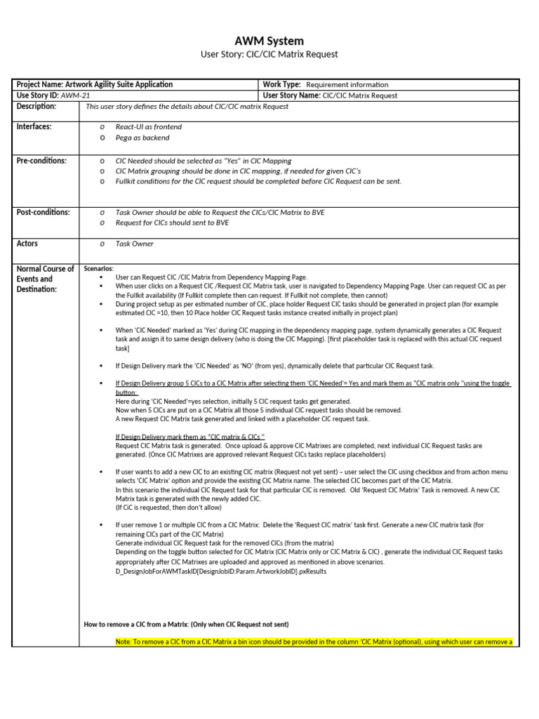 AWM 21 CIC CIC Matrix Request | PDF | Matrix (Mathematics) | Information Technology