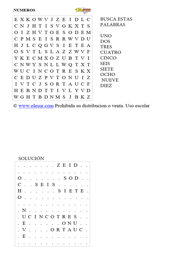 Sopa de Letras de Numeros | PDF