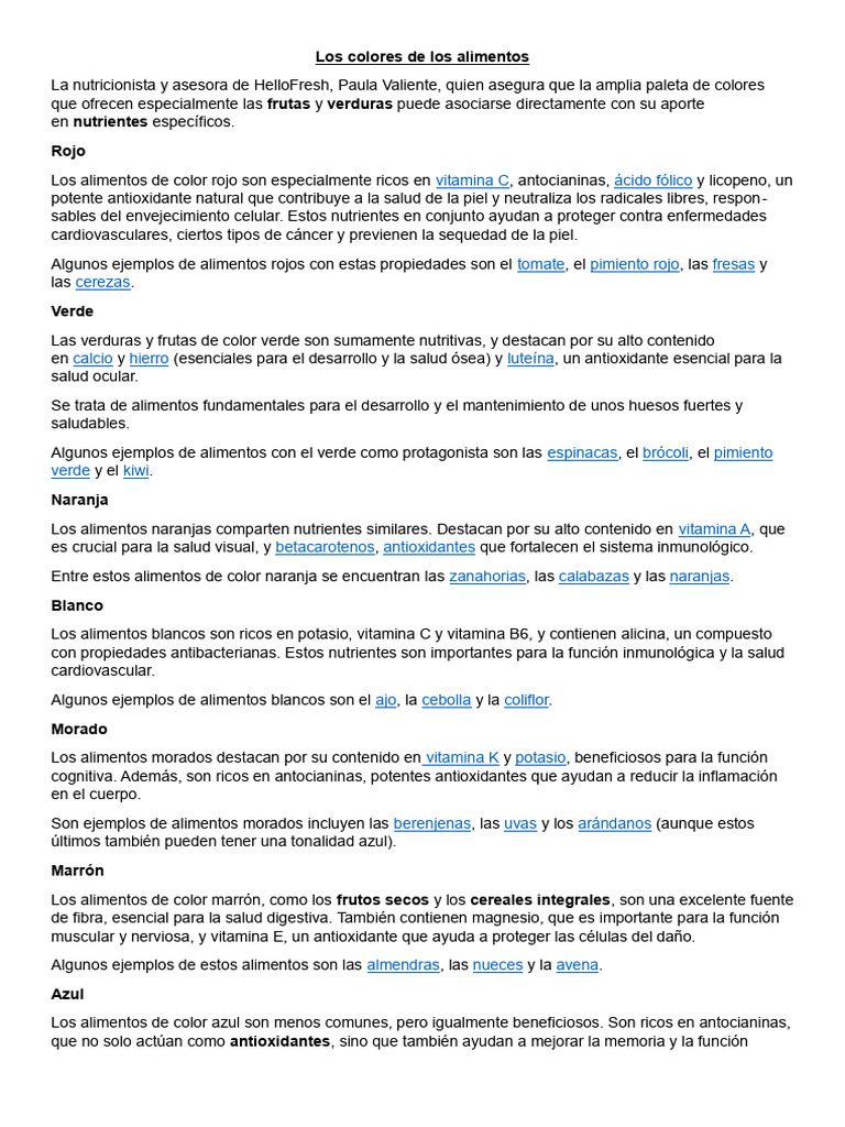 Los Colores de Los Alimentos | PDF | Alimentos | Vegetales