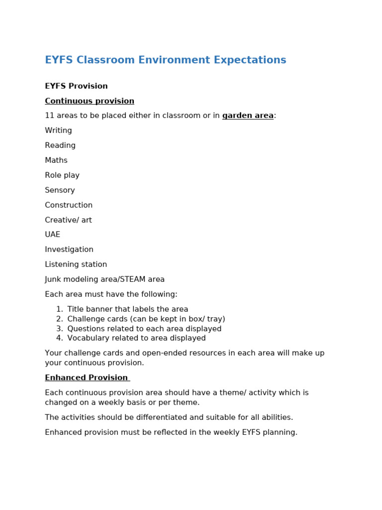 EYFS Classroom Expectations | PDF | Classroom | Flashcard