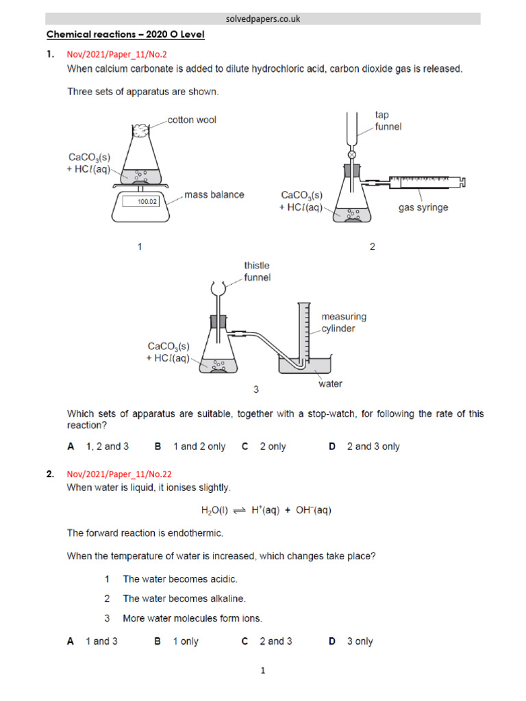 2020 O Level Chemical Reactions Papers | PDF