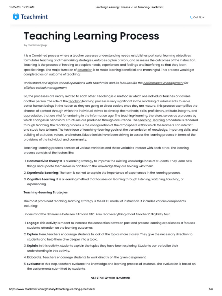 Teaching Learning Process - Full Meaning-Teachmint | PDF | Learning | Teachers