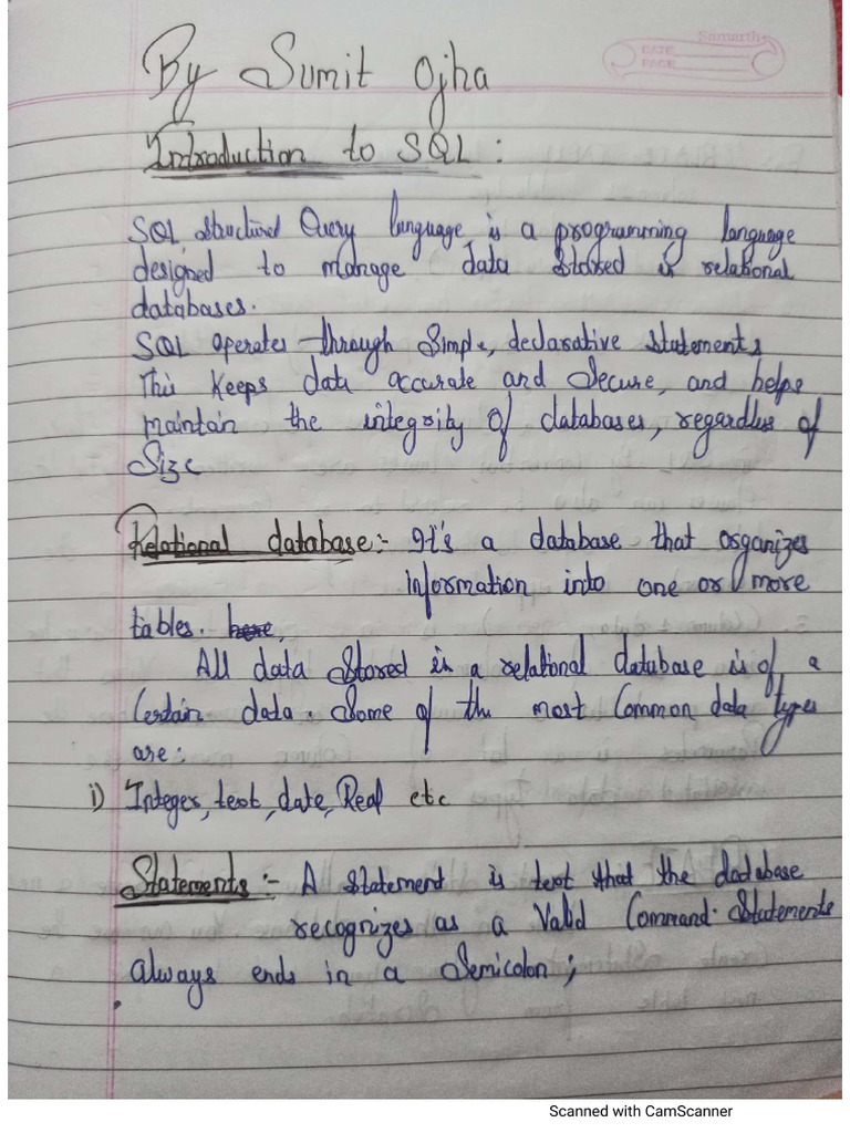 Sumit Ojha SQL Notes | PDF