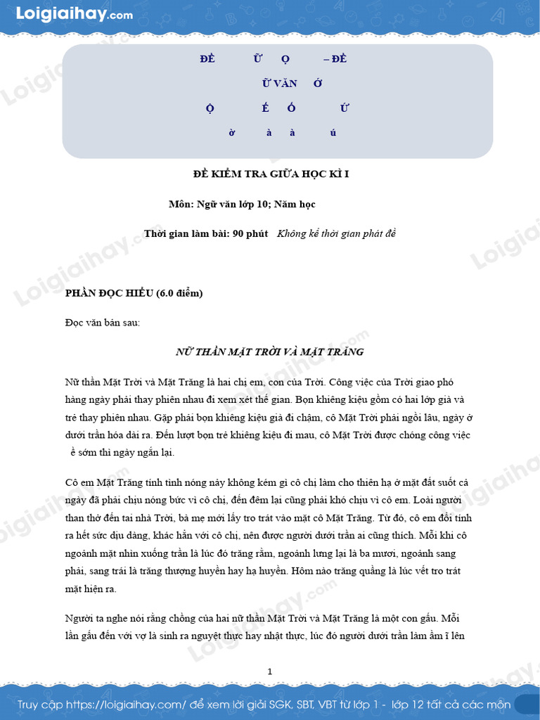 De Thi Giua Ki 1 Van 10 Ket Noi Tri Thuc de So 1 | PDF