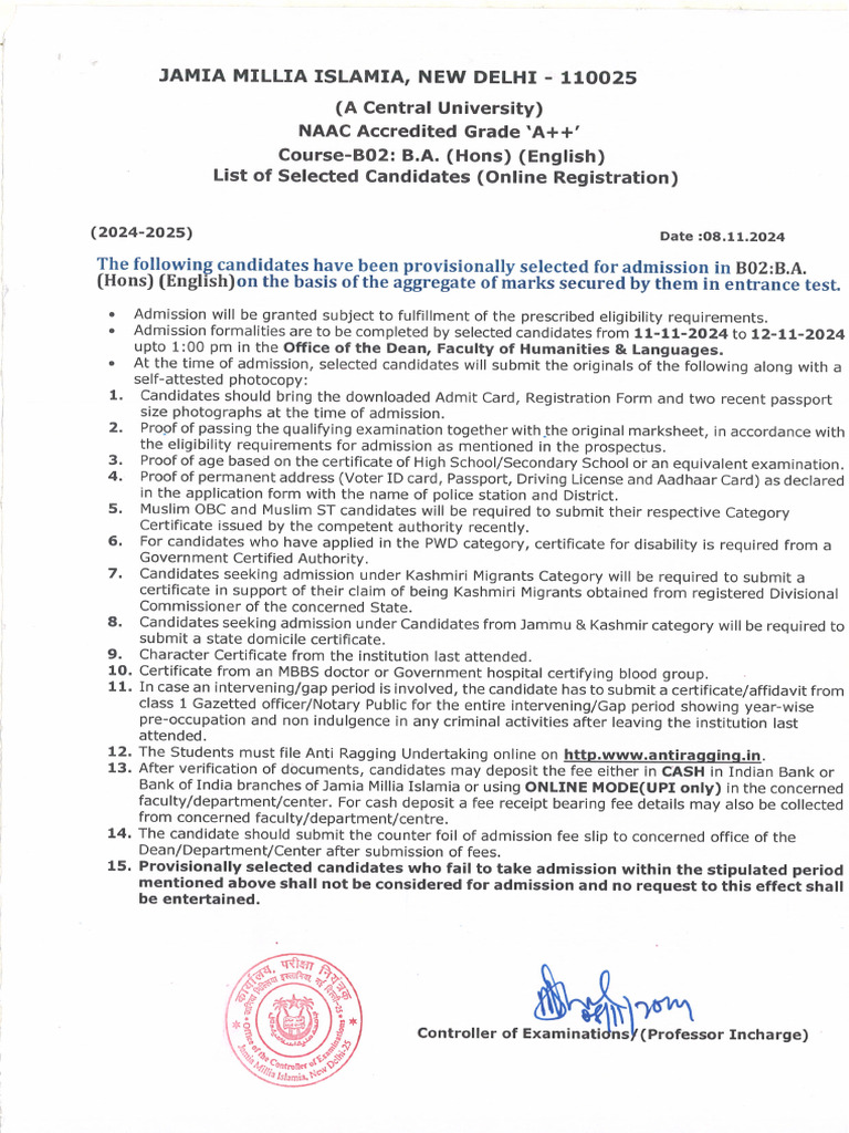 b02 List of Selected Candidates (Online Registration) | PDF