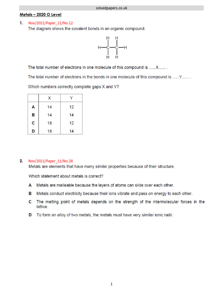 2020 Metals O Level 5070 | PDF