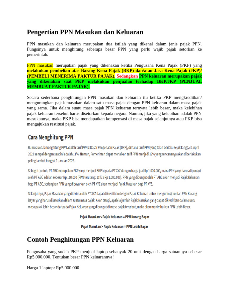 PPN Masukan dan Keluaran: Pengertian dan Contoh | PDF