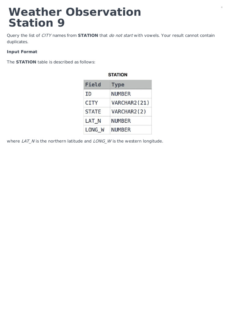 Weather Observation Station 9 English | PDF