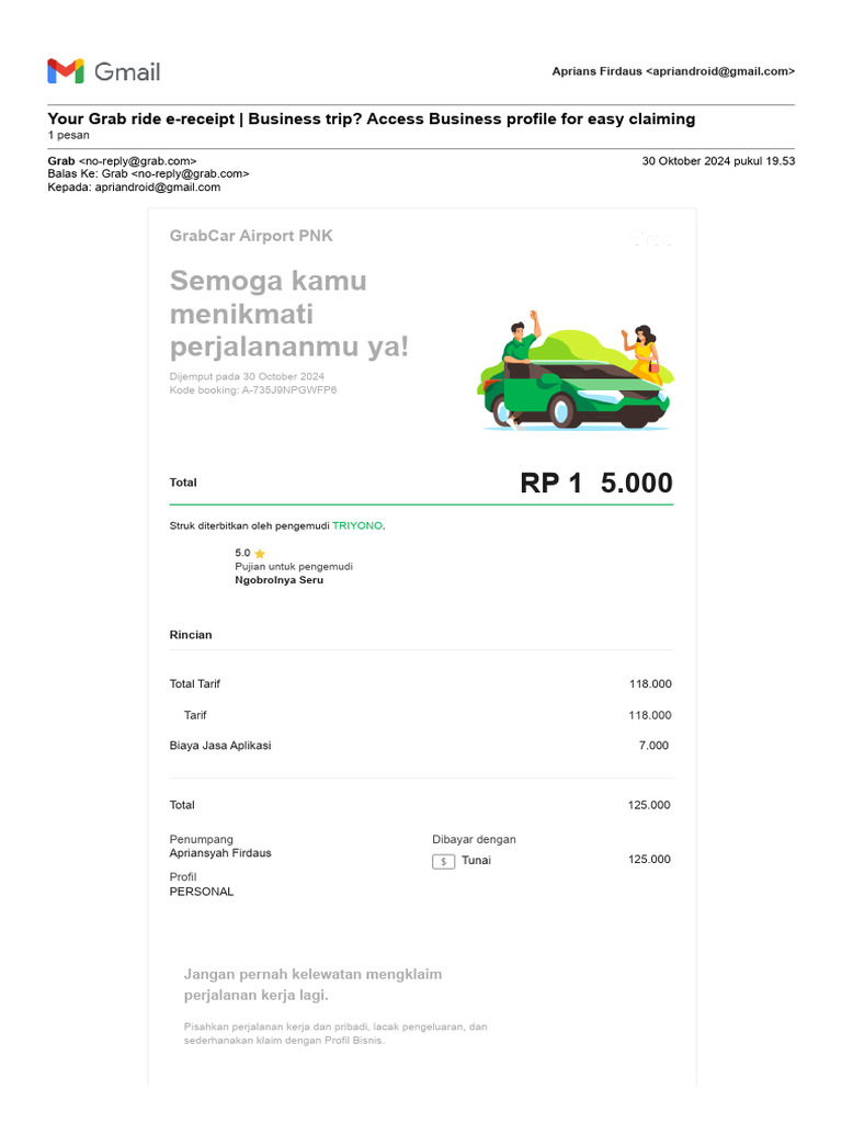 Invoice Grab Car Airport Supadio Pontianak | PDF