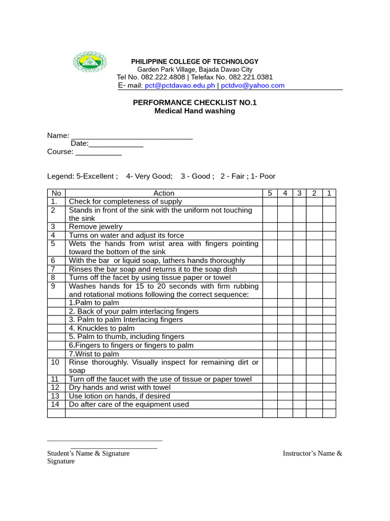 Hand Washing Checklist | PDF | Wellness