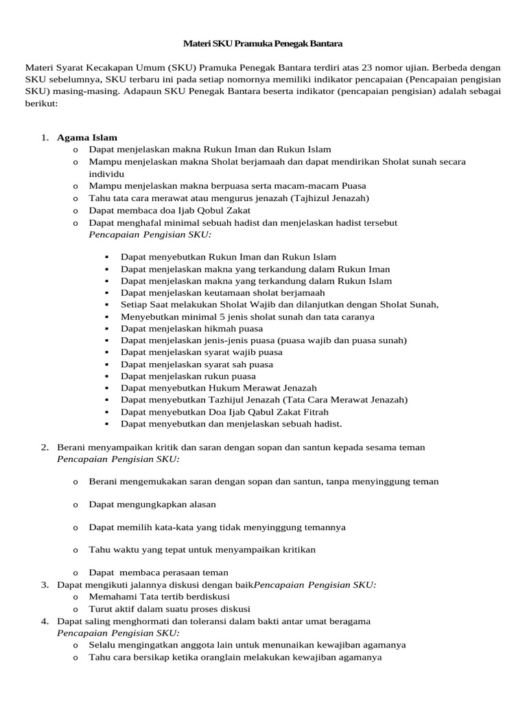 Materi SKU Pramuka Penegak Bantara DAN KALSANA | PDF | Agama ...
