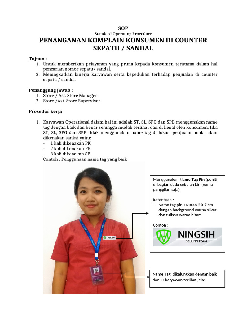 Sop Penanganan Komplain Konsumen Di Counter Sepatu & Sandal 2 | PDF