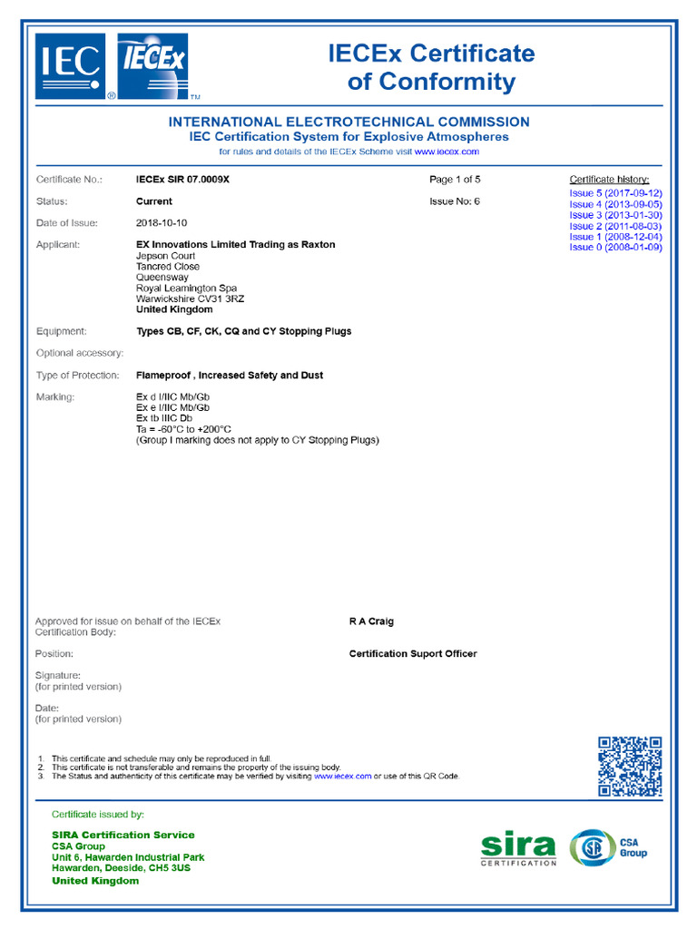 IECEx SIR 07.0009X Issue 6 - IECEx Certificates | PDF