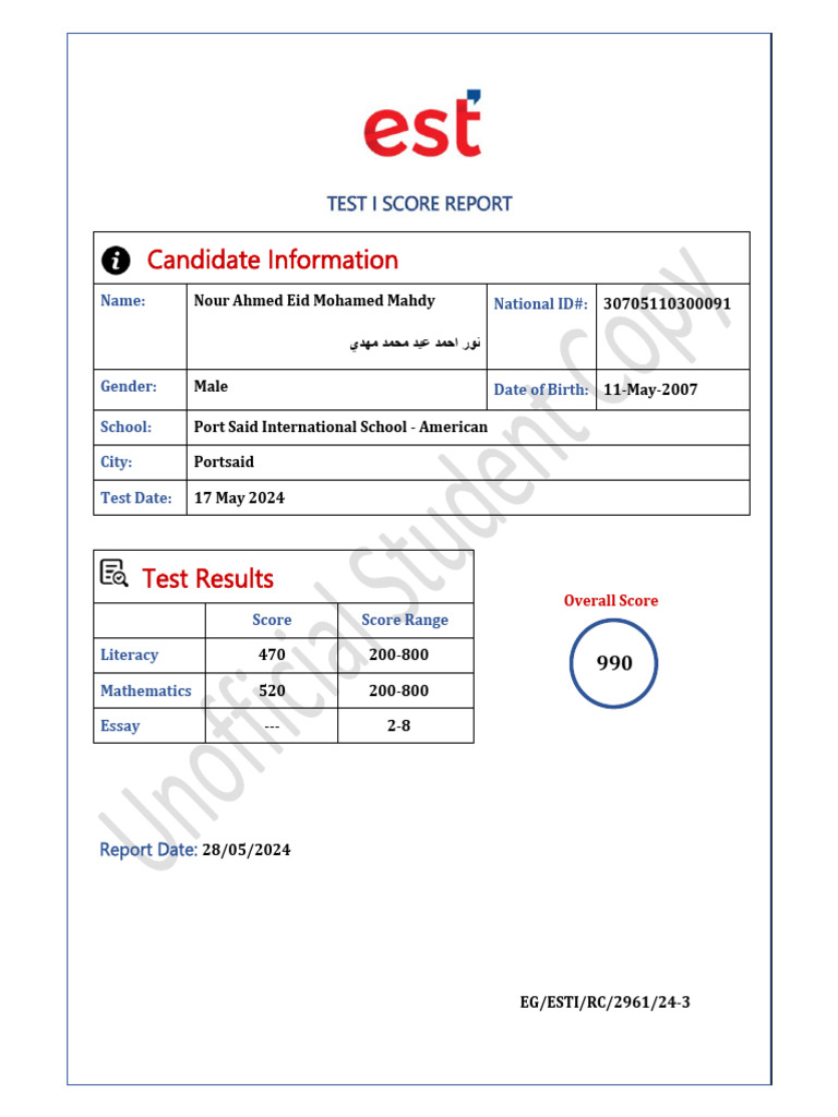 EST I 2024 Score | PDF