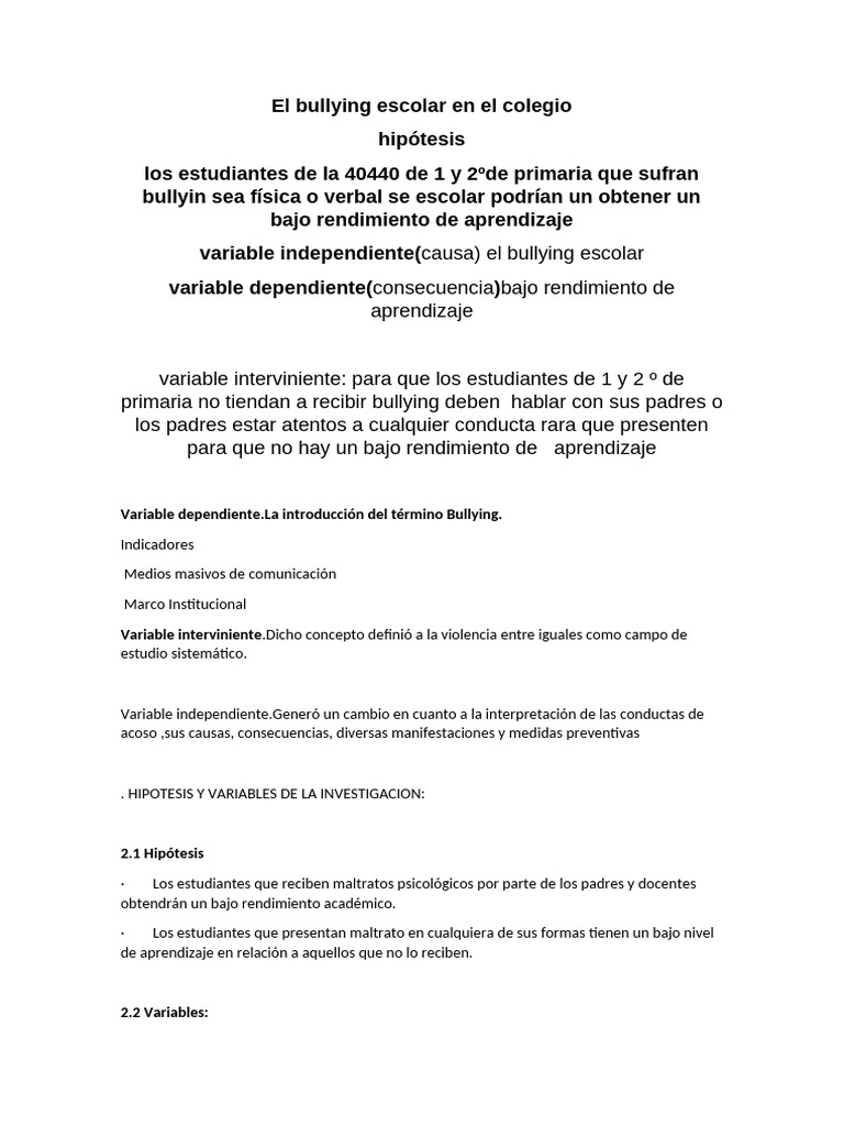 Bullying Escolar y Bajo Rendimiento Académico | PDF | Salud y bienestar
