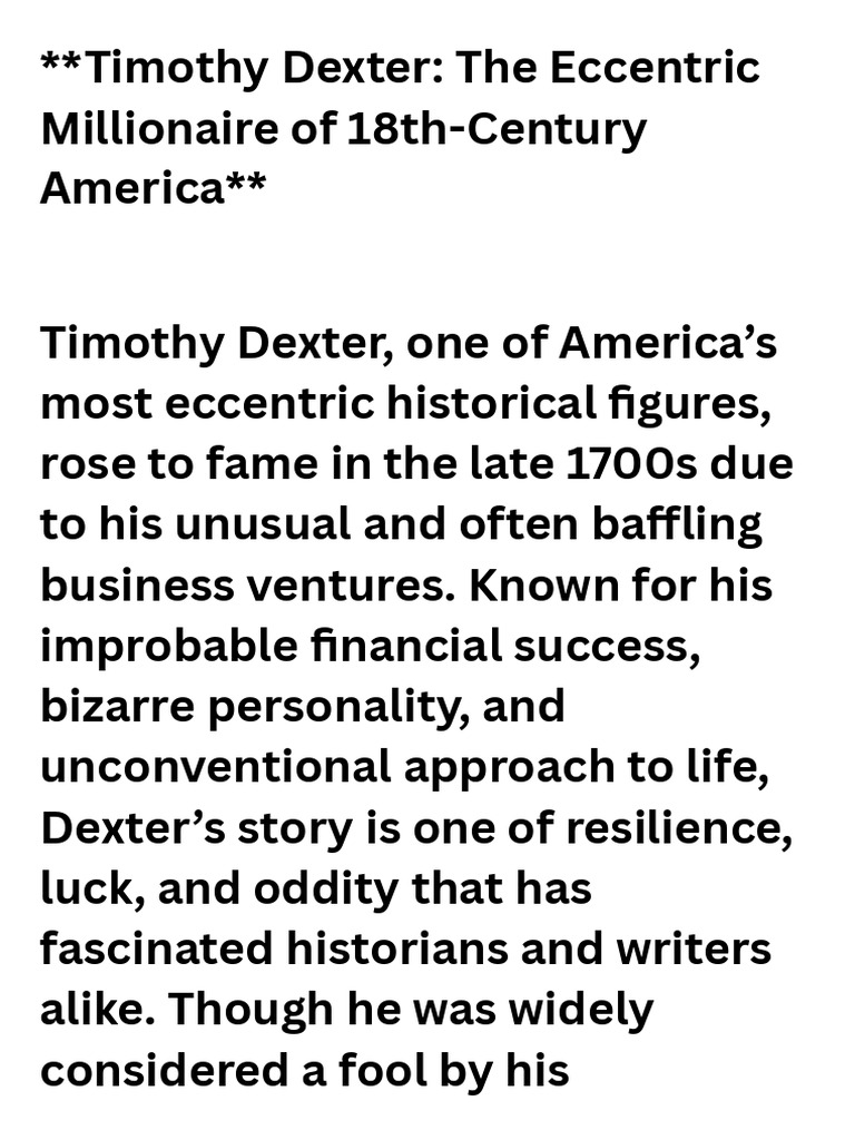Timothy Dexter IDOIT Millionaire of 18th-Century America | PDF | Travel ...
