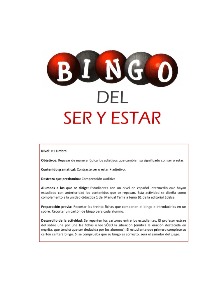 Bingo Del Ser y Estar | PDF | Idiomas | Ocio