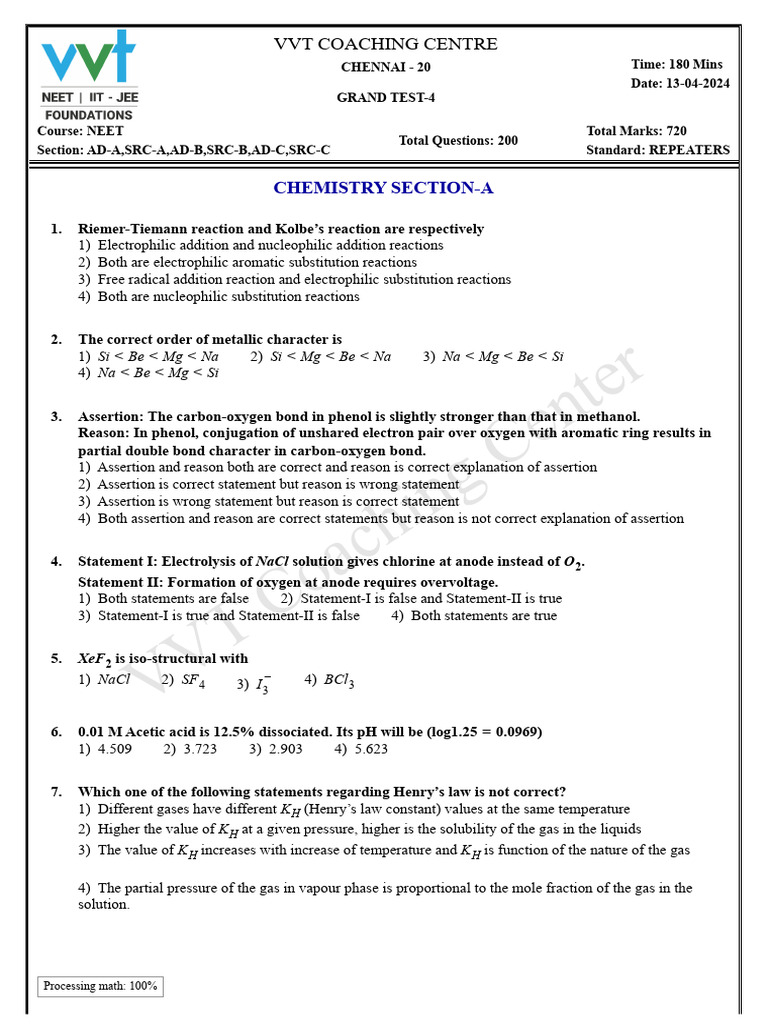 Grand - Tests For Neet Ug Examination | PDF | Conformational Isomerism ...