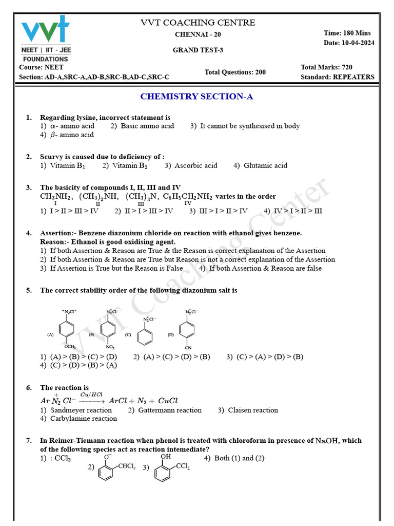 GRAND_TESTS FOR NEET UG EXAMINATION | PDF | Cellular Respiration ...