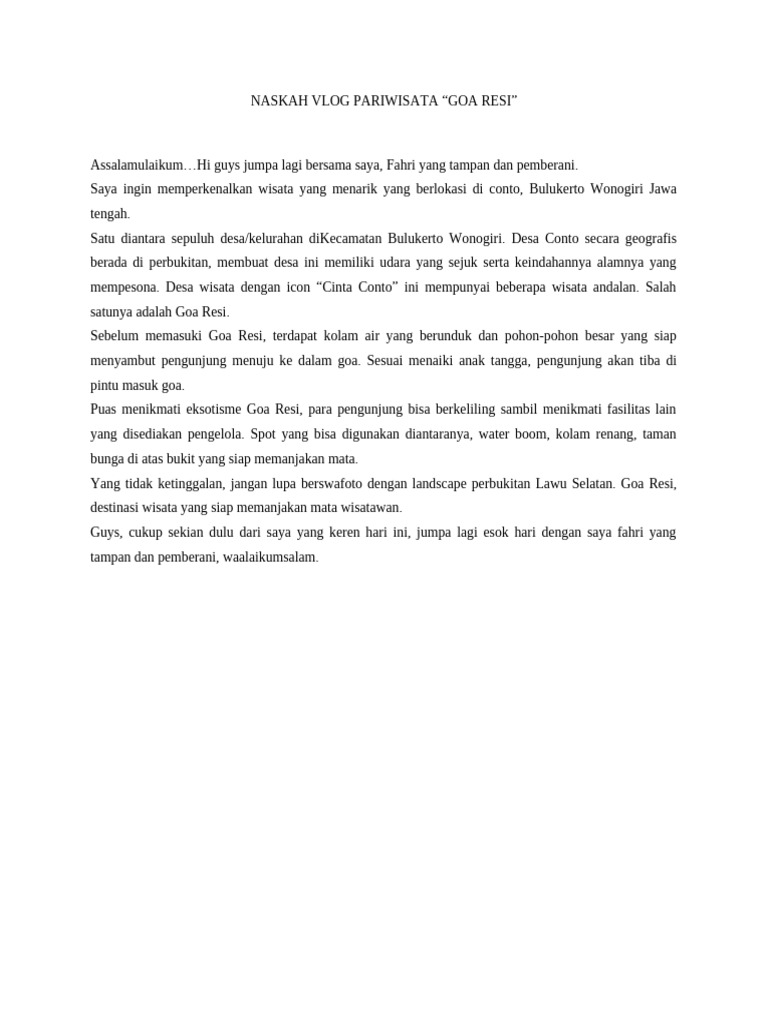 Contoh Naskah Vlog Pariwisata | PDF | Kajian Bahasa Asing