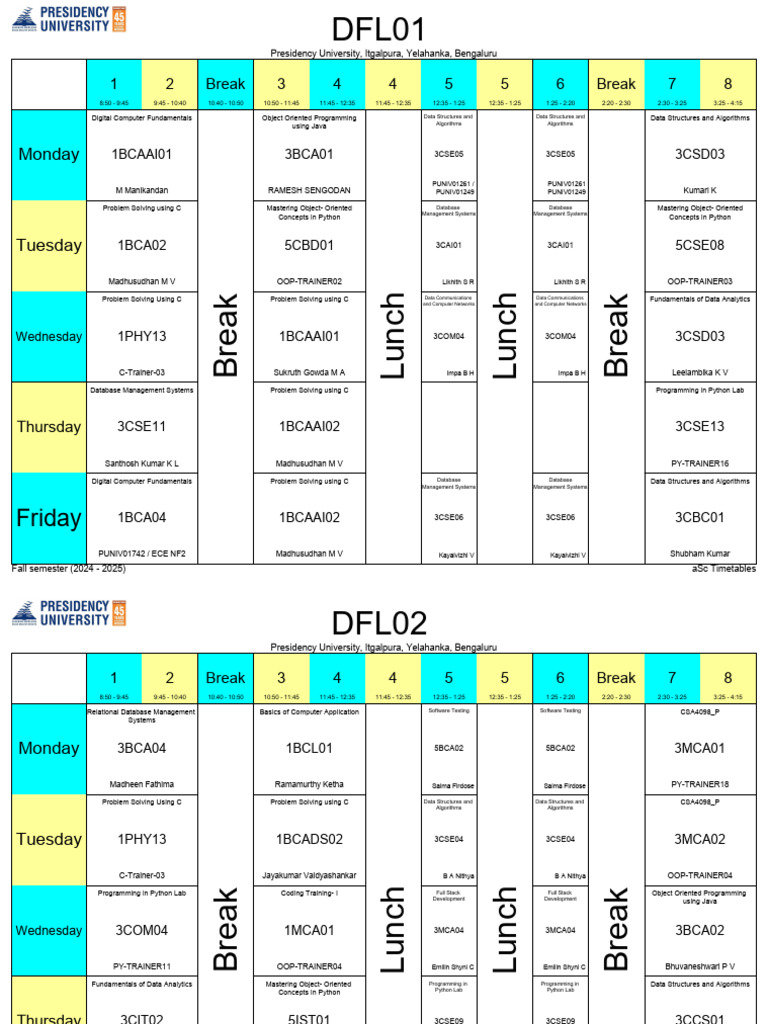 Presidency Univ Fall 2024 Timetable | PDF | Computer Programming | Computing