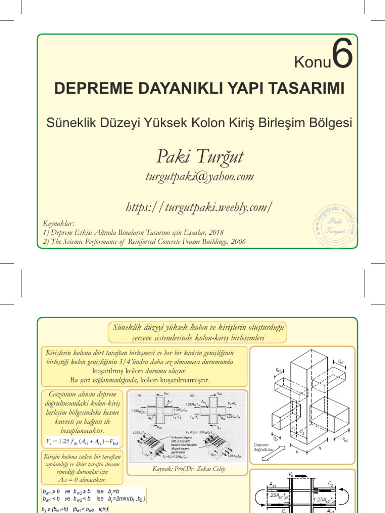 Konu6-Depreme Dayanıklı Yapı Tasarımı-Suneklik Duzeyi Yüksek-Kolon Kiris Birlesim Bolgesi | PDF