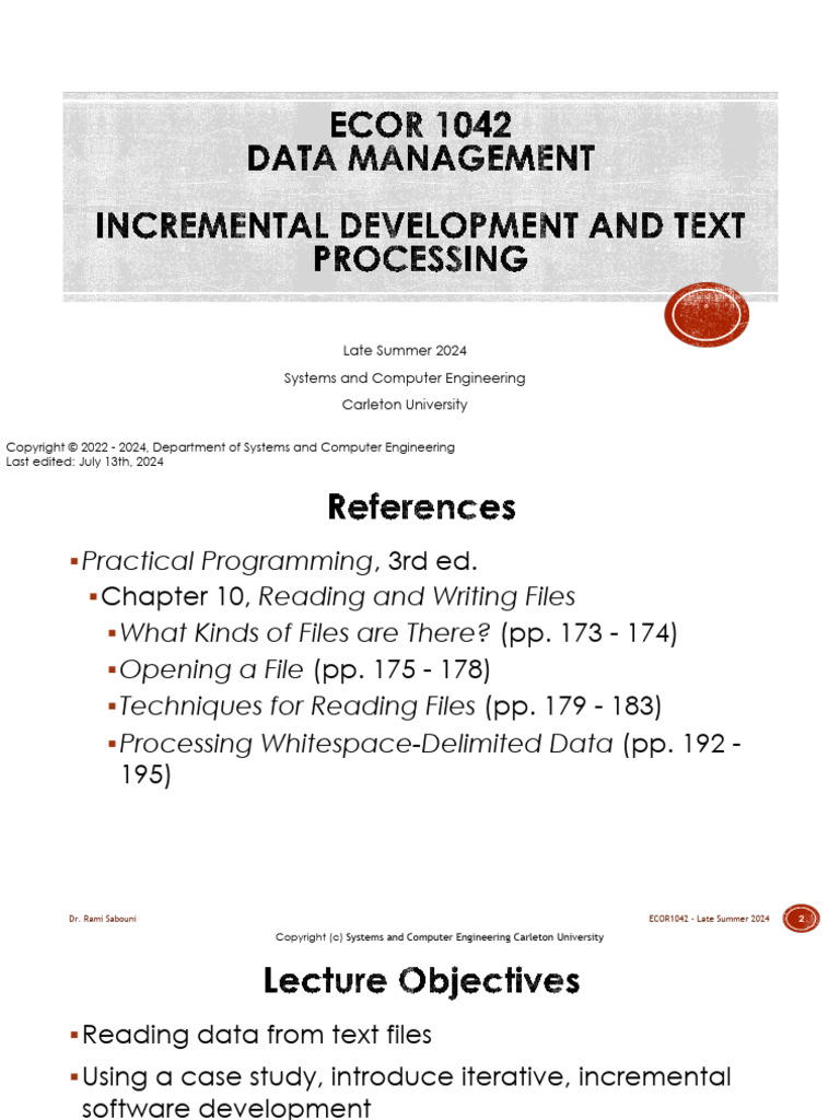ECOR1042 L04 Incremental Development and Text Processing | PDF ...