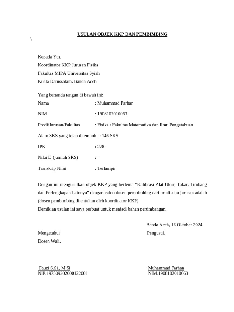 Contoh Surat KKP | PDF