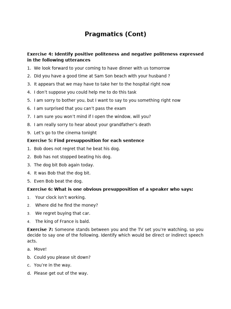 A02 - Exercises For Pragmatics 02 | PDF | Language Arts & Discipline