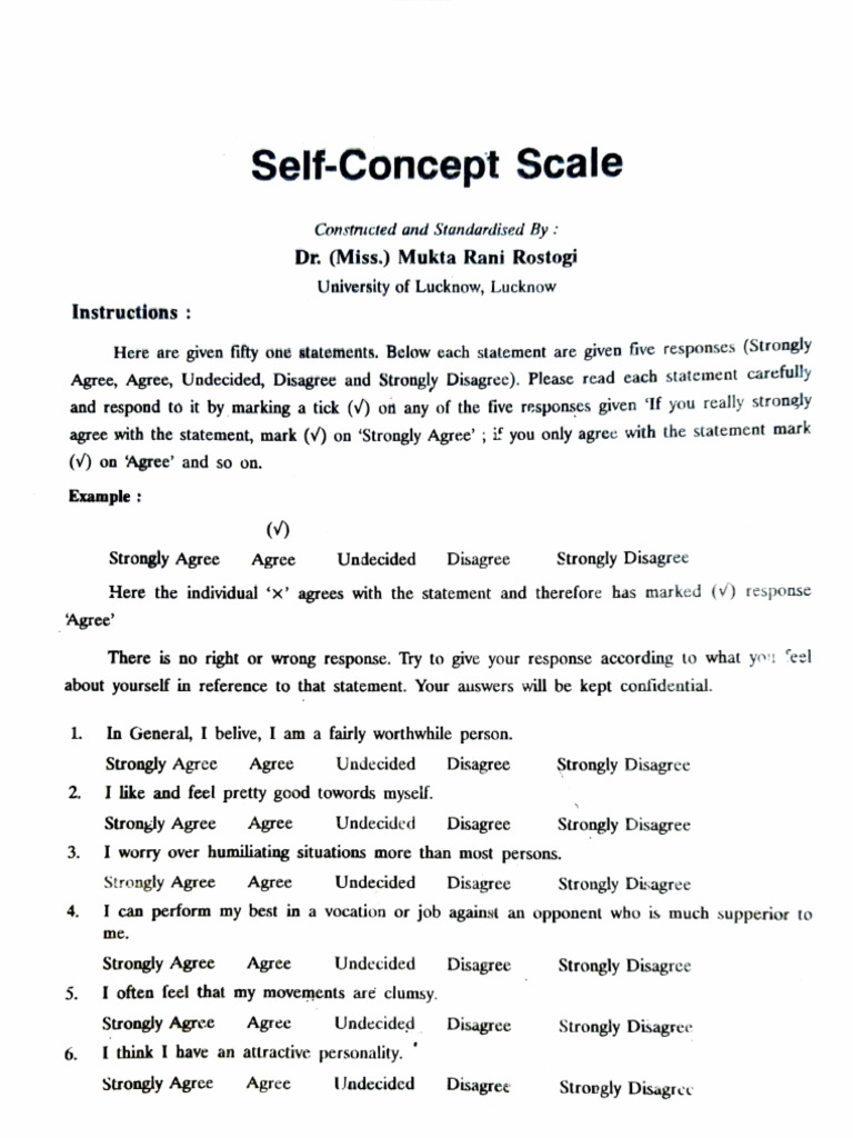 Self Concept Questionnaire | PDF | Social Psychology | Psychological ...