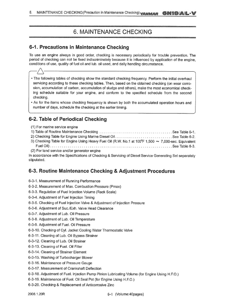 GENERATOR ENGINE MAINTENANCE CHART | PDF