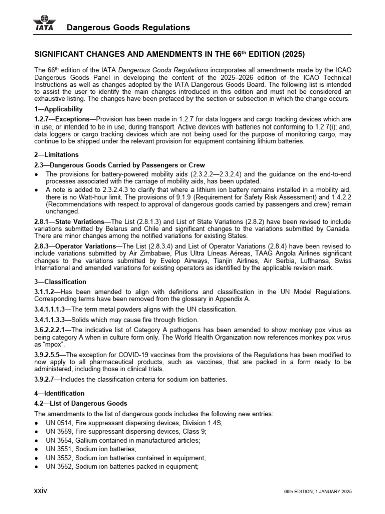 IATA DGR 66 Edition 2025 Significant Changes 1725288532 | PDF ...