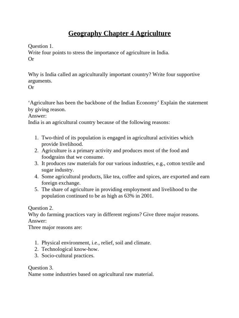 Geography Chapter 4 Agriculture | PDF | Agriculture | Intensive Farming