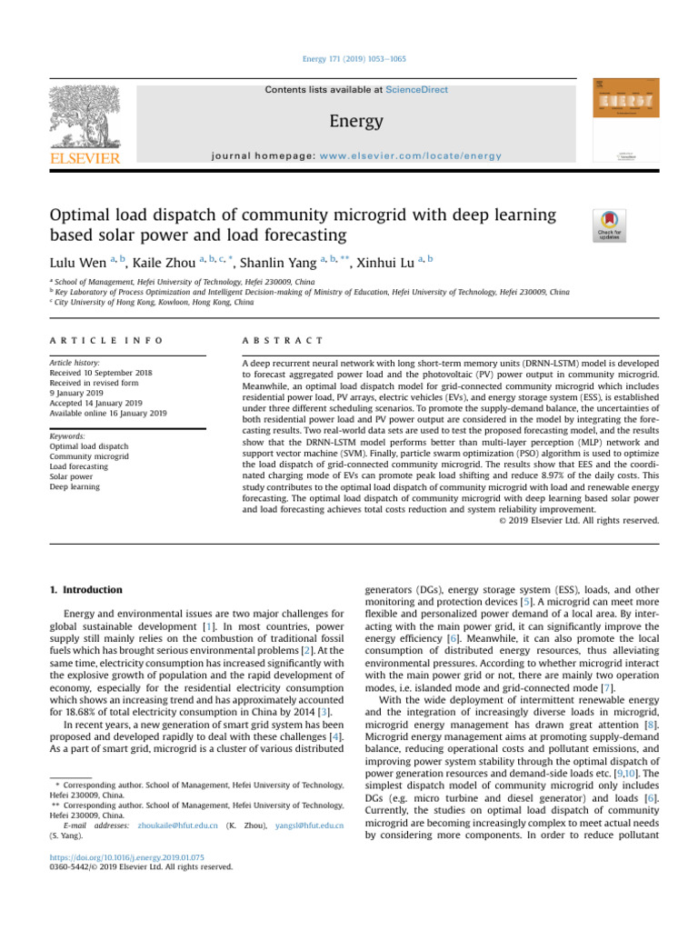 Optimal Load Dispatch of Community Microgrid With Deep Learning Based Solar Power and Load ...