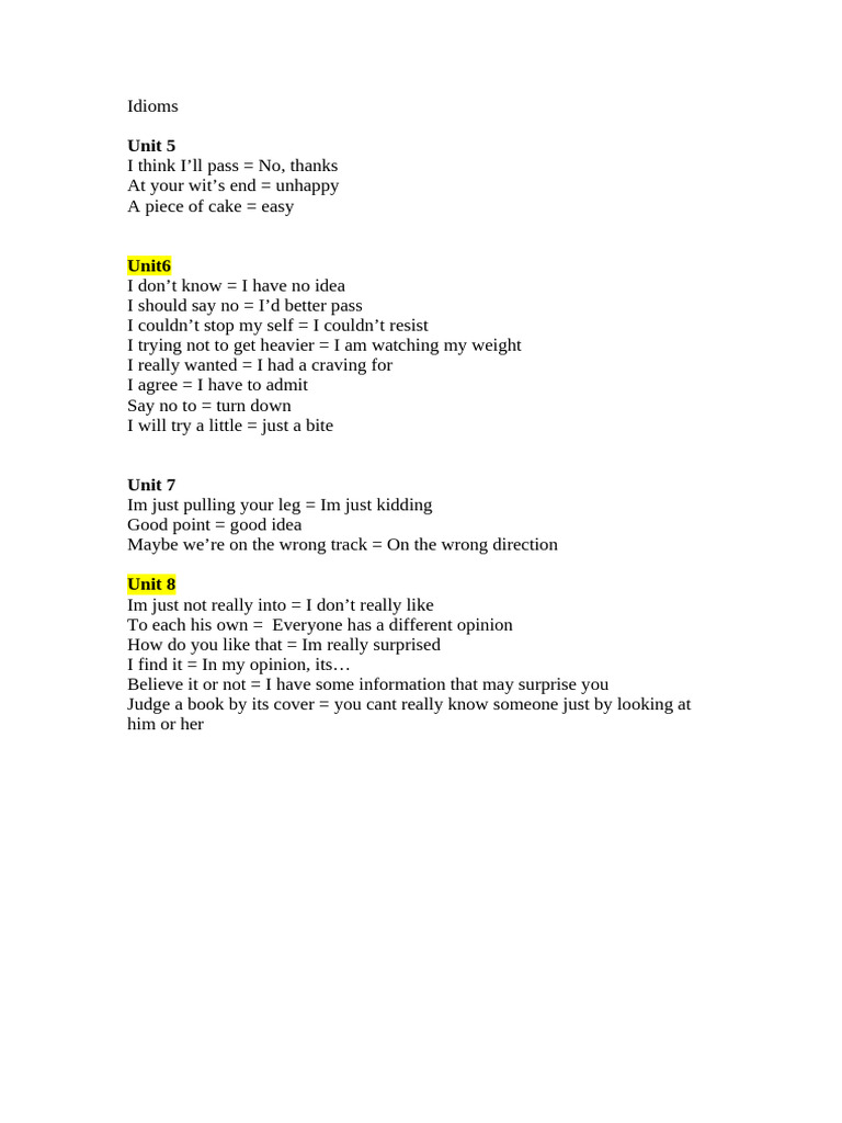 Idioms Unit 5 8 | PDF