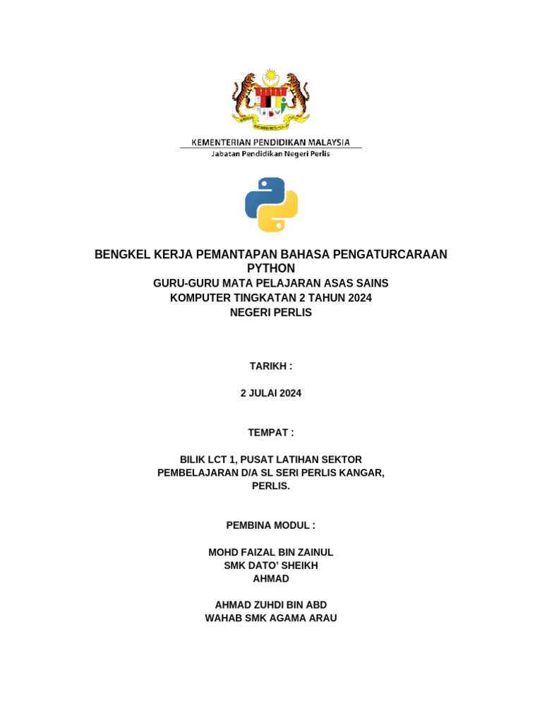 Bengkel Kerja Pemantapan Bahasa Pengaturcaraan Python Guru-Guru Mata Pelajaran Asas Sains ...