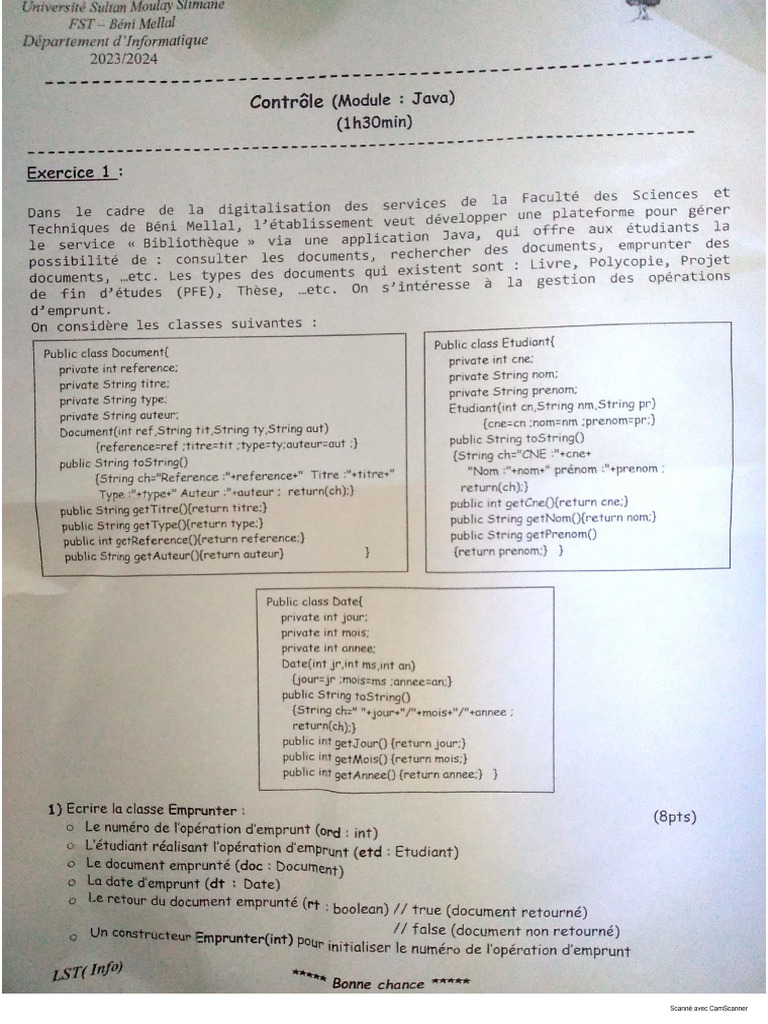 Contrôle (Java) | PDF