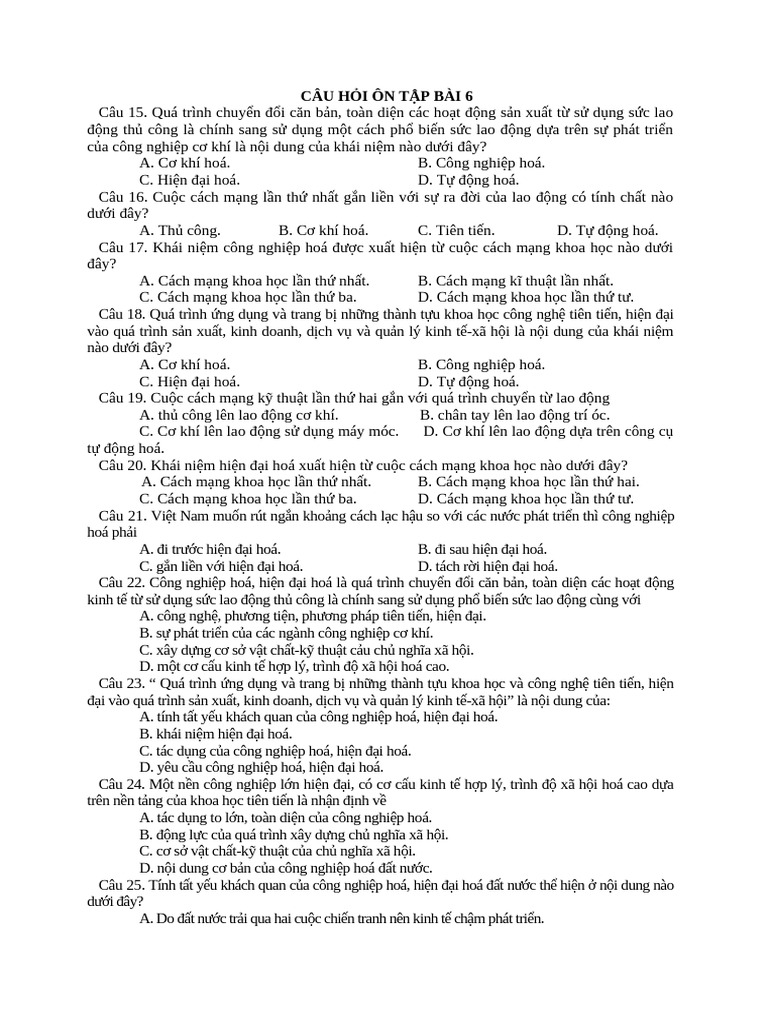 11A14 CÂU HỎI ÔN TẬP BÀI 6 | PDF