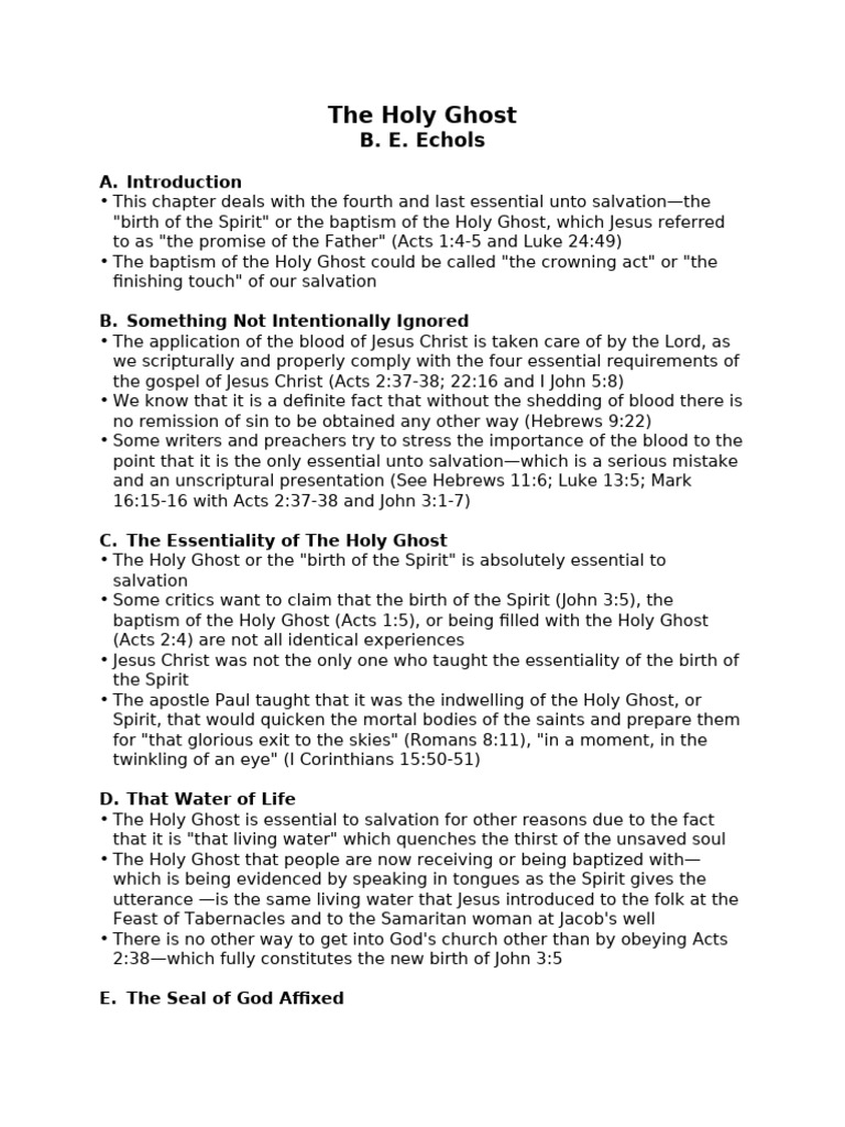 The Holy Ghost Outline | PDF | Acts Of The Apostles | Jesus
