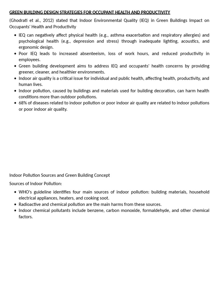 Green Builing For Occupant Health and Producitvity | PDF | Air ...