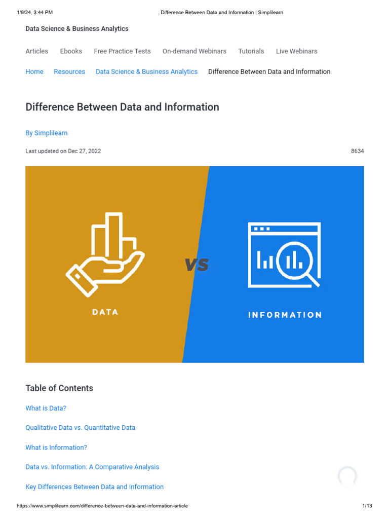 Difference Between Data and Information - Simplilearn | PDF | Data | Information
