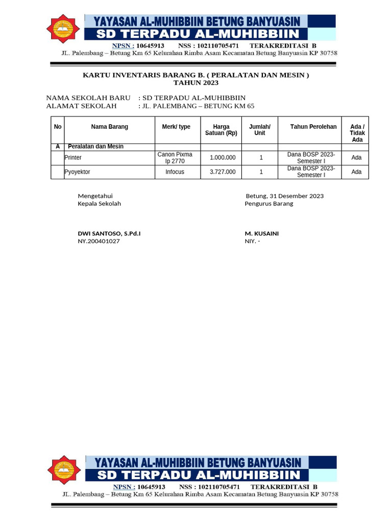 Kartu Inventaris Barang 2024 | PDF