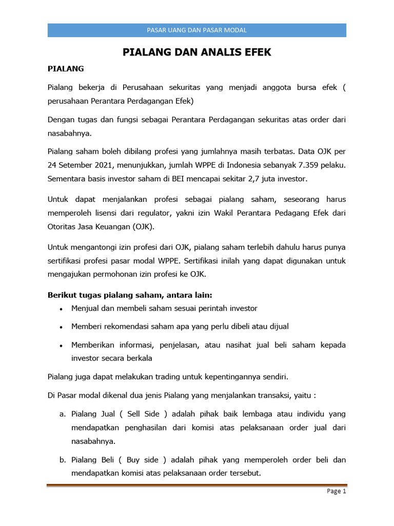 Pialang Saham: Tugas dan Jenisnya | PDF